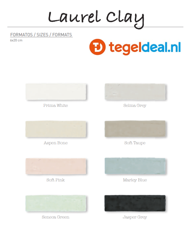 Deze serie Laurel Clay van Nanda Tiles bestaat uit handgevormde wandtegels met een vintage ...